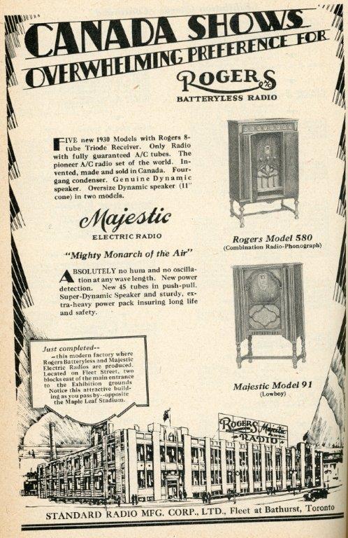 Ad for Rogers Batteryless Radio in 1929 Programme – CNE Heritage