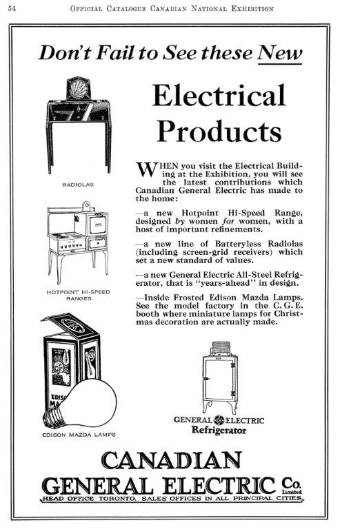 1929 General Electric Ad in CNE Programme – CNE Heritage