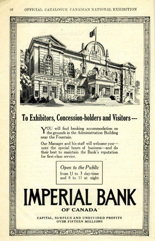 Imperial Bank Ad in CNE Programme, 1928 – CNE Heritage